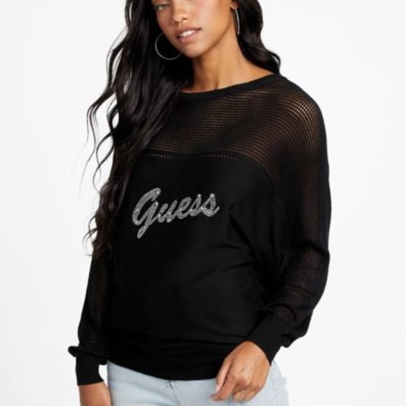 Guess | Sweaters | Guess Women Medium Sweater Top Bling Rhinestone Logo ...